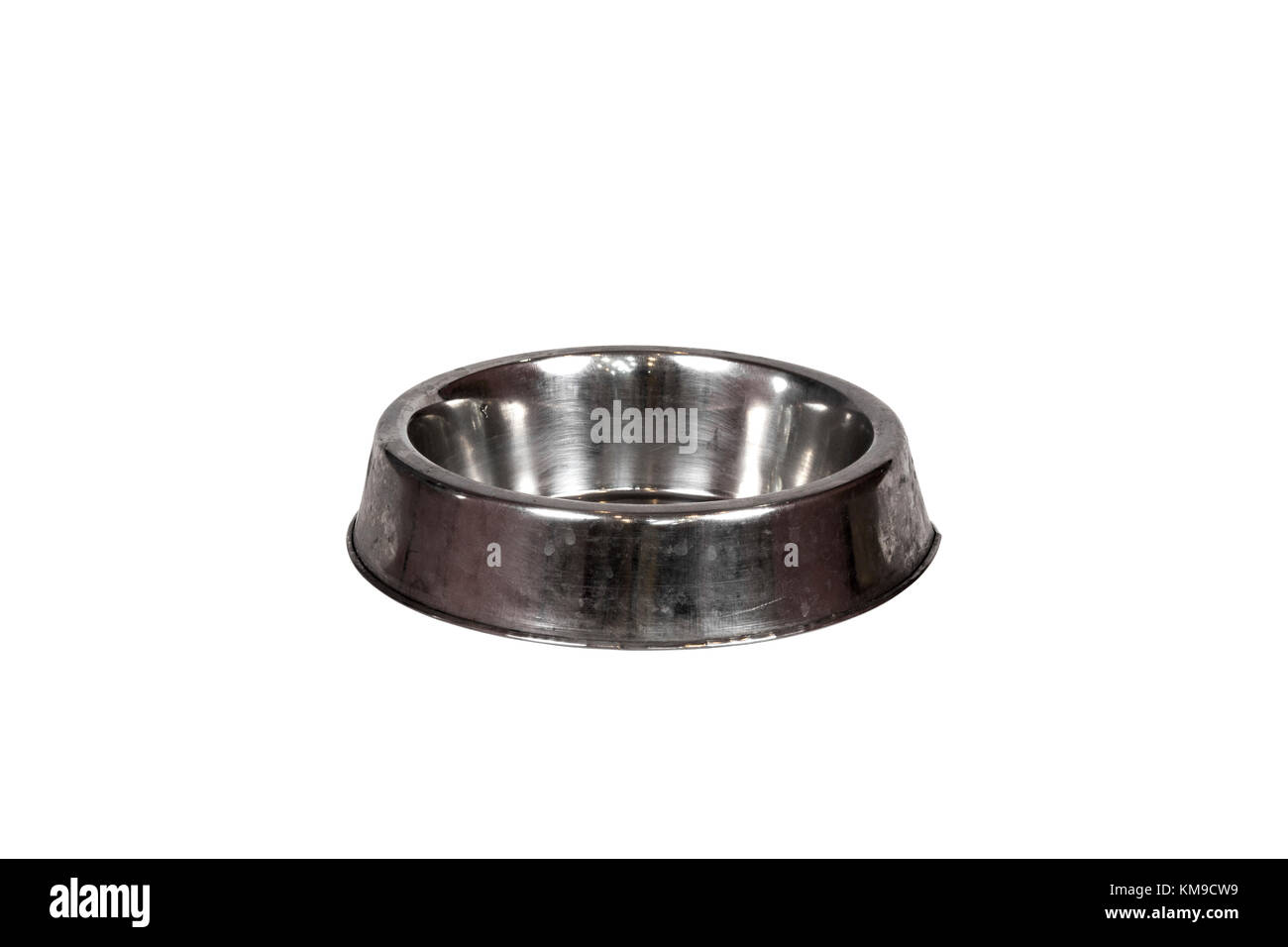 Metal feeding bowl isolated on white background with clipping path ...