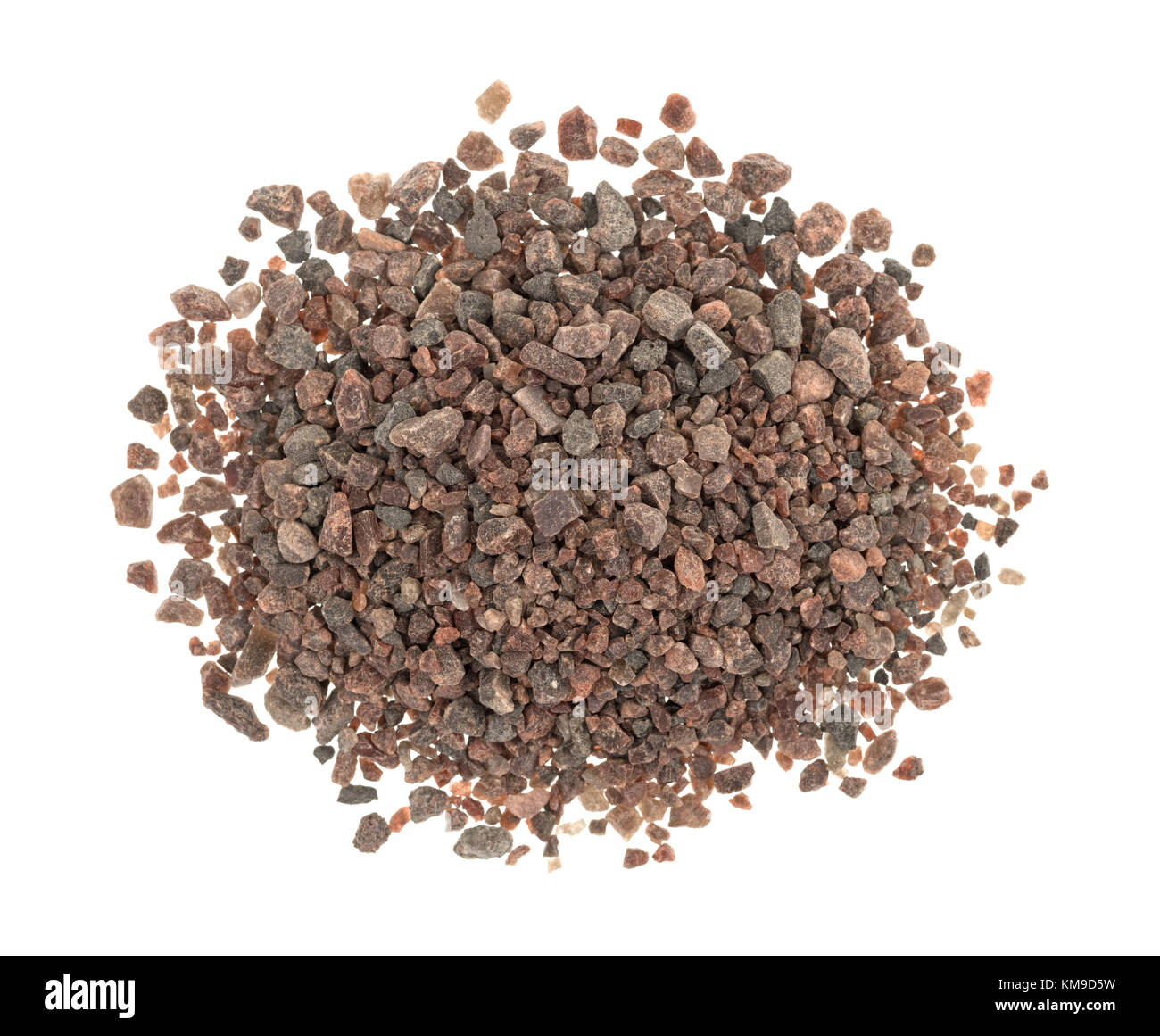 Top view of a small pile of Himalayan black salt isolated on a white ...