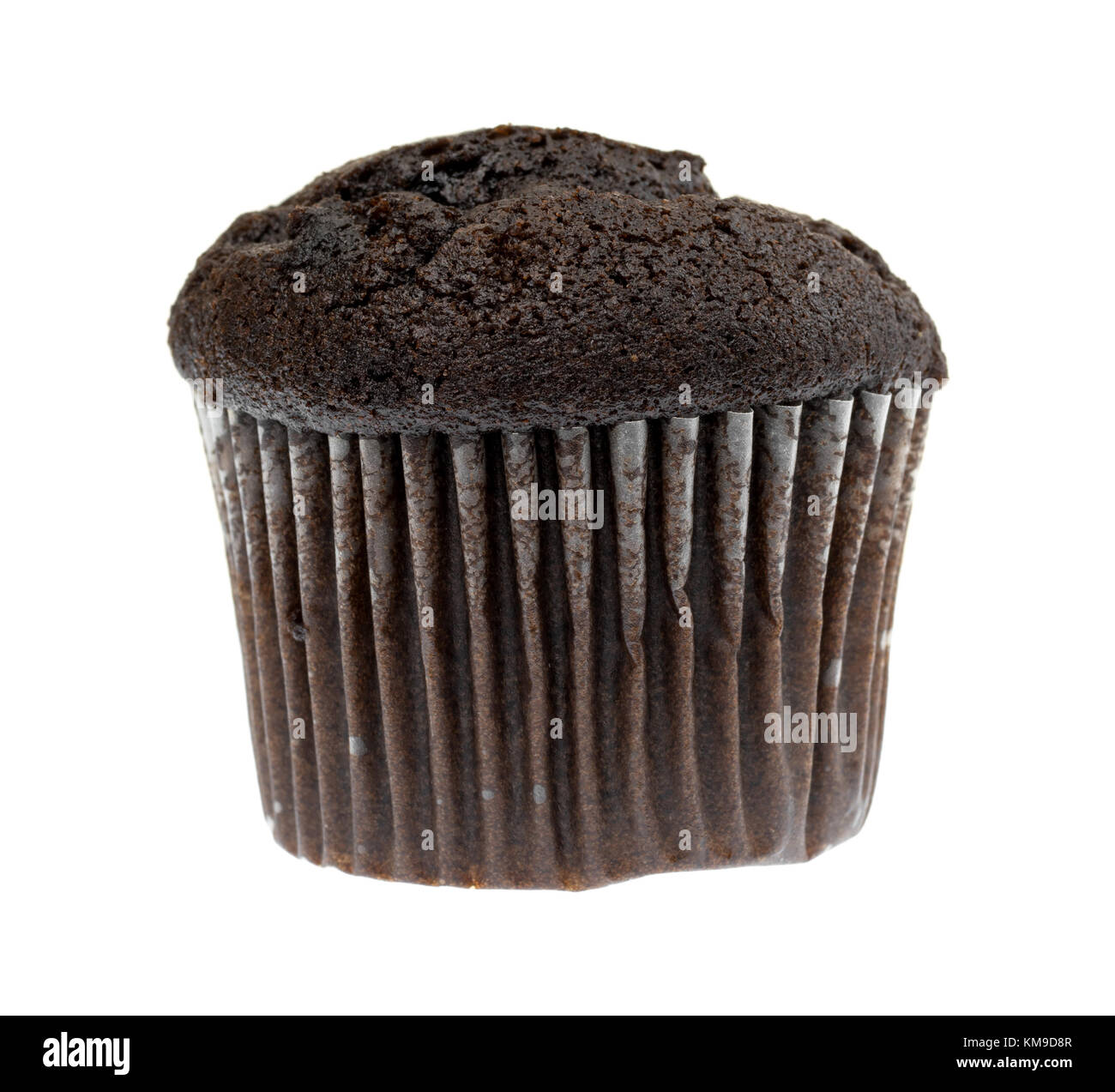 Side view of a single bite size chocolate muffin isolated on a white ...