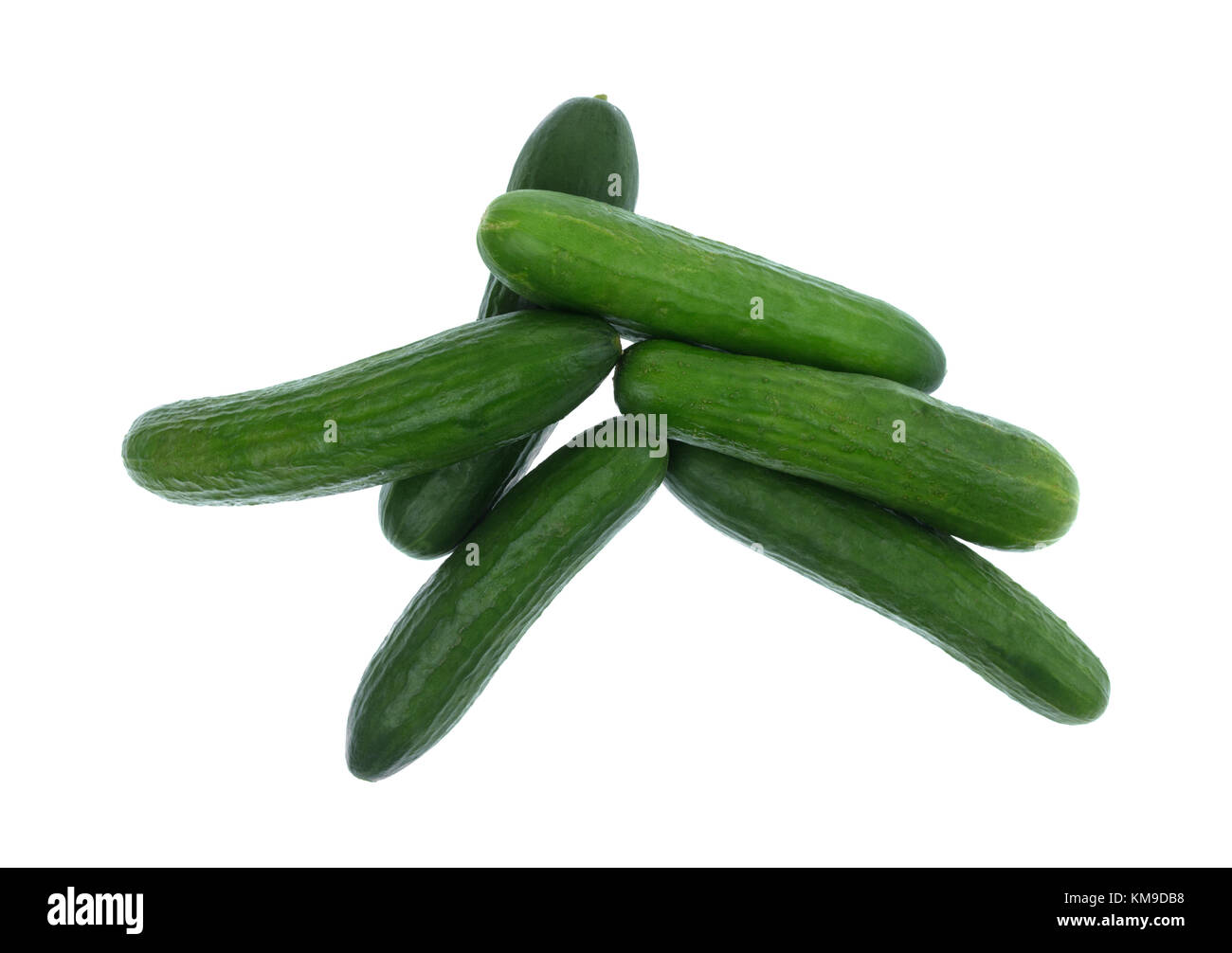 Top view of small bite size dipping cucumbers isolated on white ...