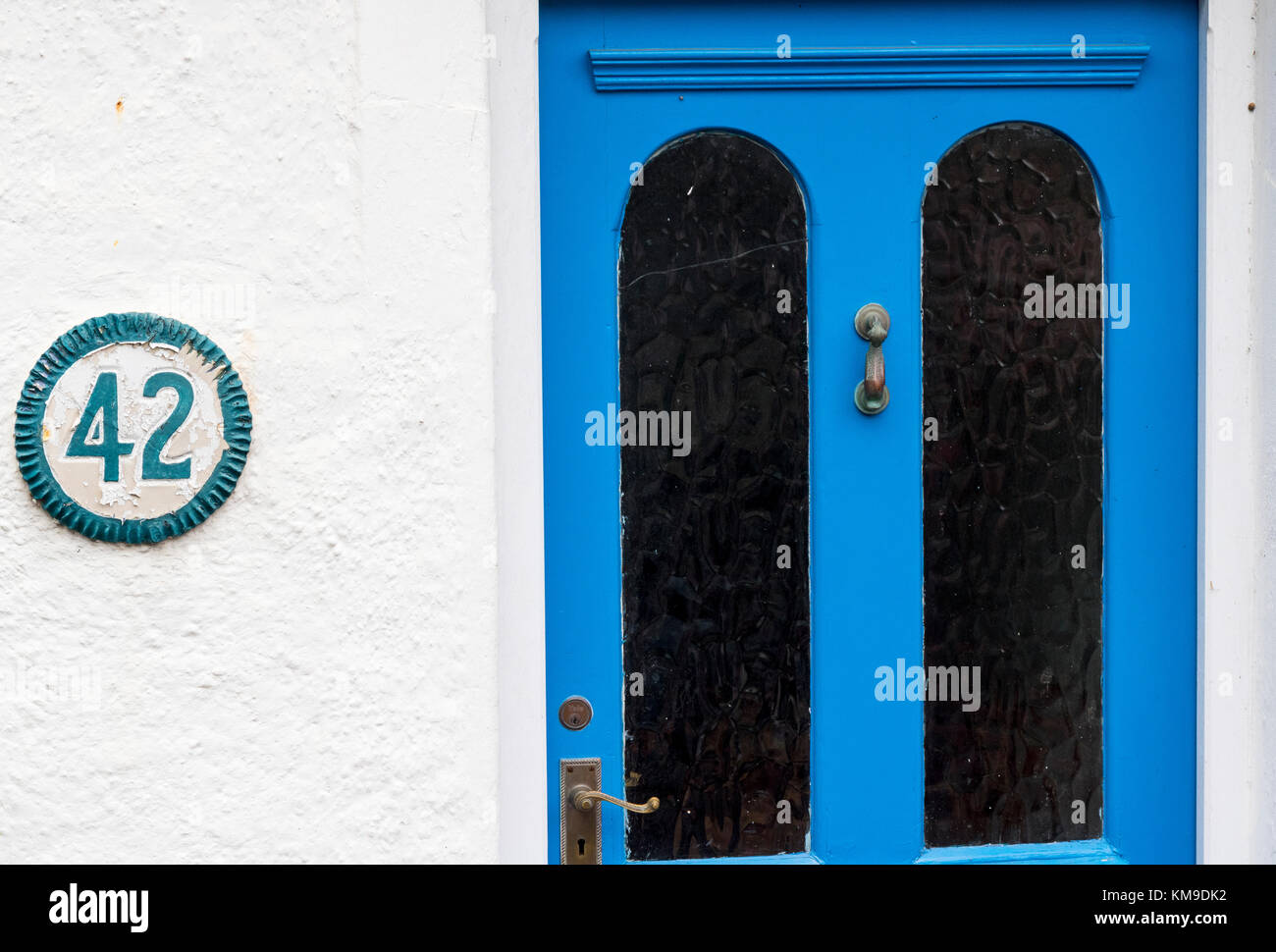 Number 42 - Detail of a Blue, English, Front Door. Dartmouth, Devon ...