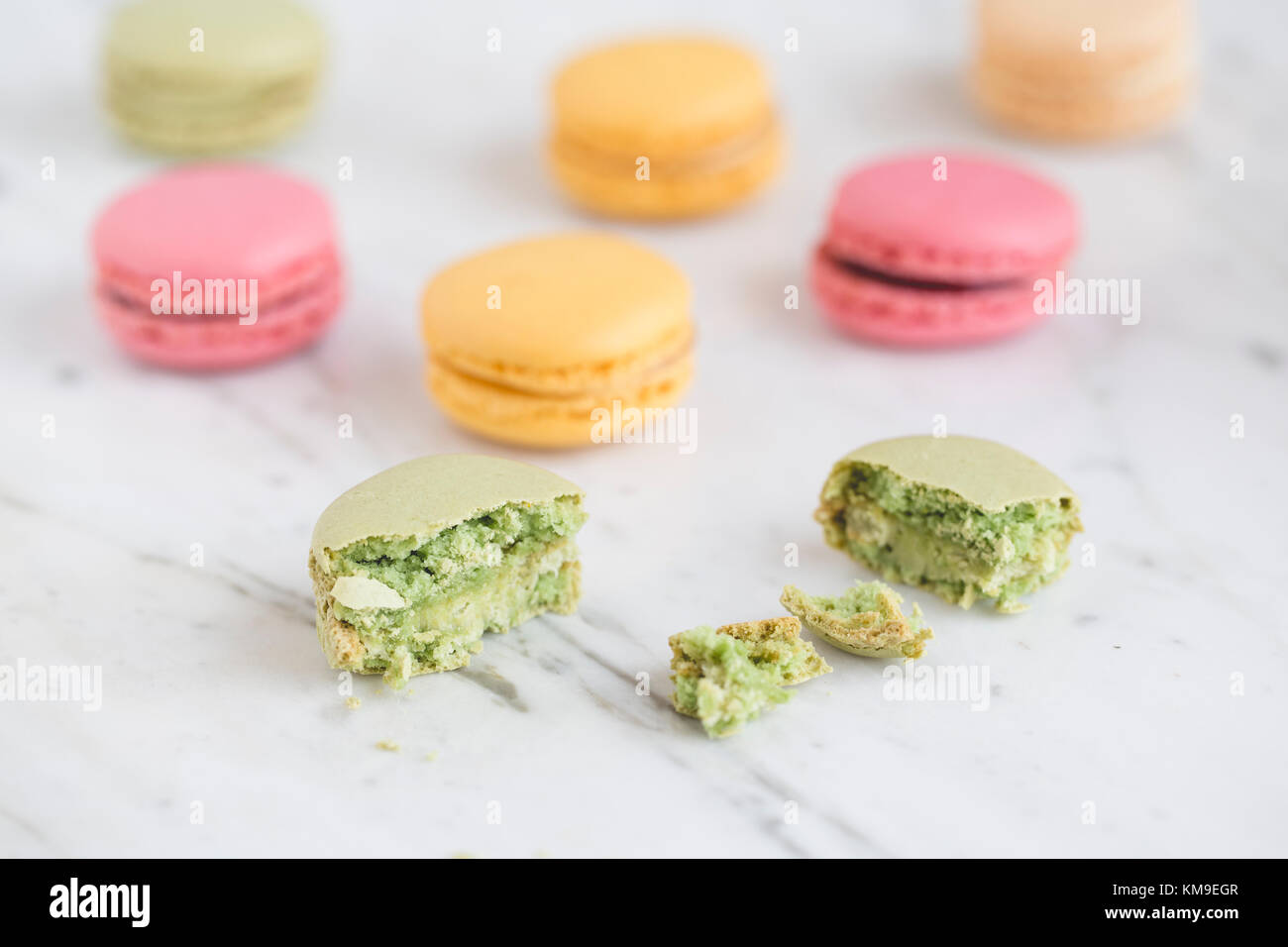 Macaroons on a marble table Stock Photo - Alamy