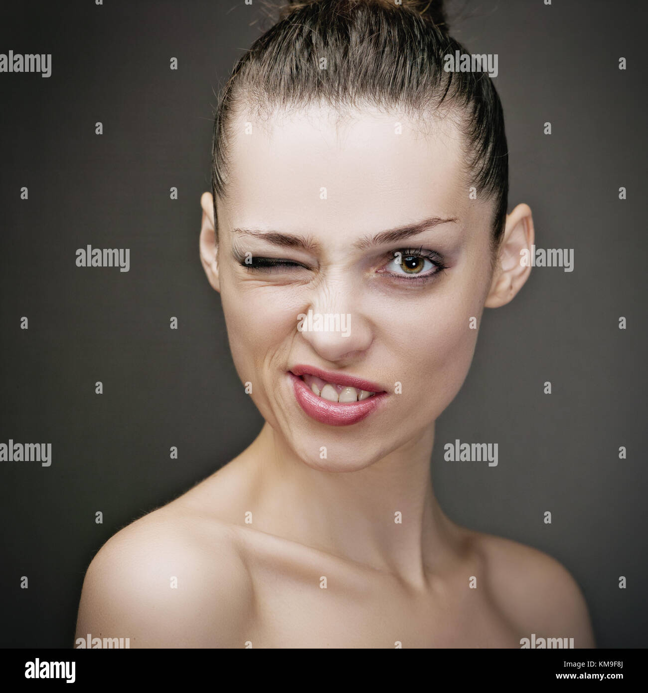 Funny face, joke, studio female portrait Stock Photo - Alamy