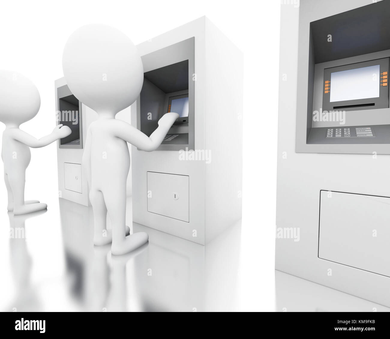 3d illustration. White people with ATM machine. Isolated white ...