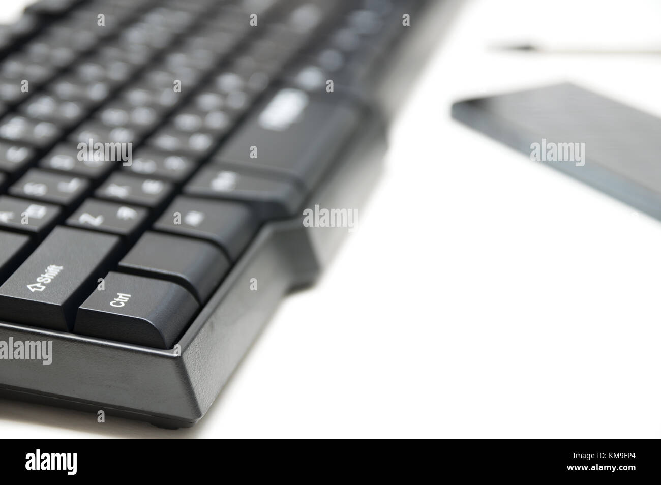 Computer keyboard and pen, phone isolated on white background Stock ...