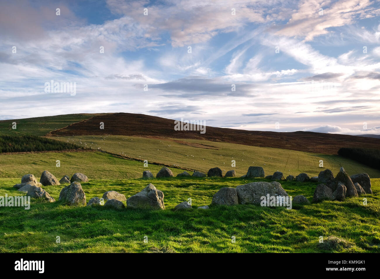 Moel Ty Uchaf stone circles on the Berwyn Mountain, Wales Stock Photo ...