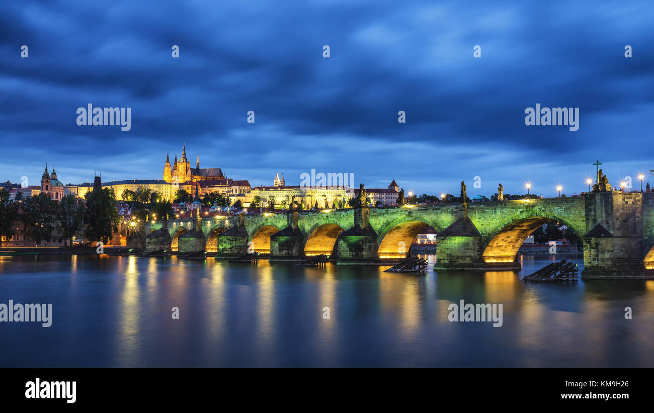 Famous iconic image of Charles bridge, Prague, Czech Republic. Concept ...
