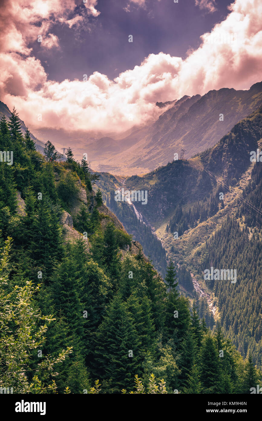 Waterfall Balea in Fagaras mountains. Rocky waterfall in the Carpathian ...