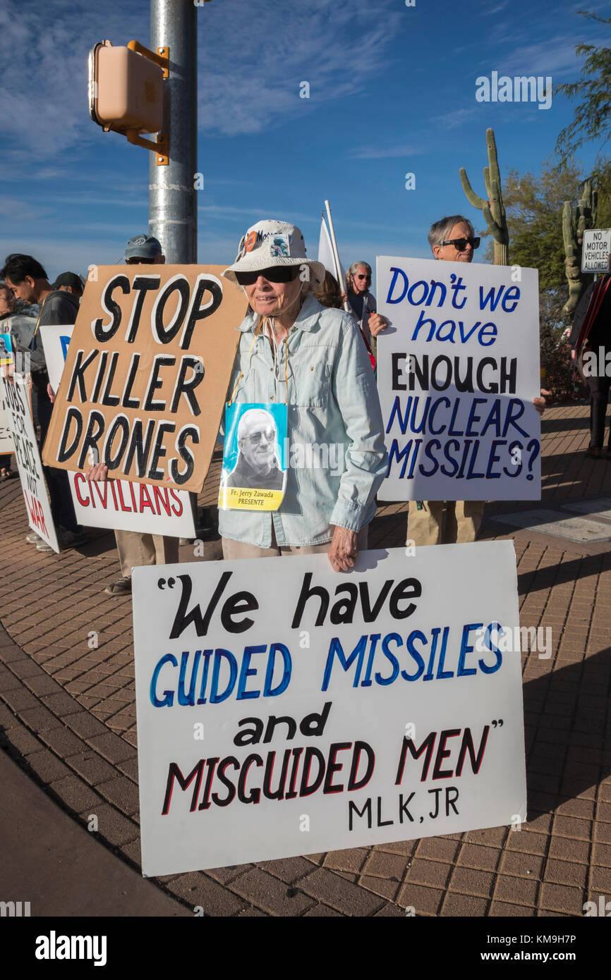Tucson, Arizona - Peace activists gather at the entrance to Davis ...