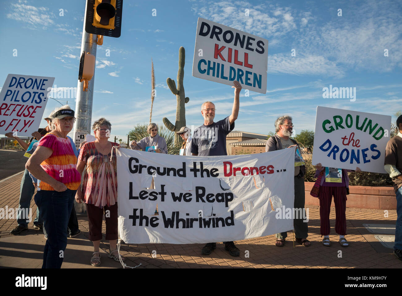 Tucson, Arizona - Peace activists gather at the entrance to Davis ...