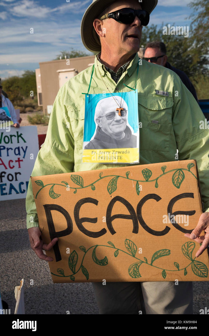 Tucson, Arizona - Peace activists gather at the entrance to Davis ...