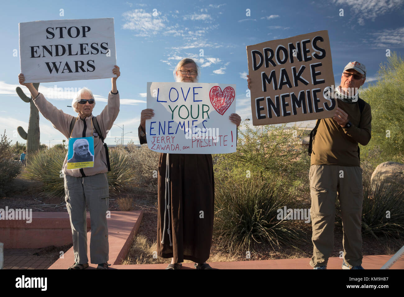 Tucson, Arizona - Peace activists gather at the entrance to Davis ...