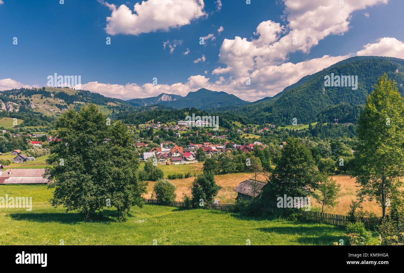 Stunning alpine landscape and green fields, Transylvania, Romania ...