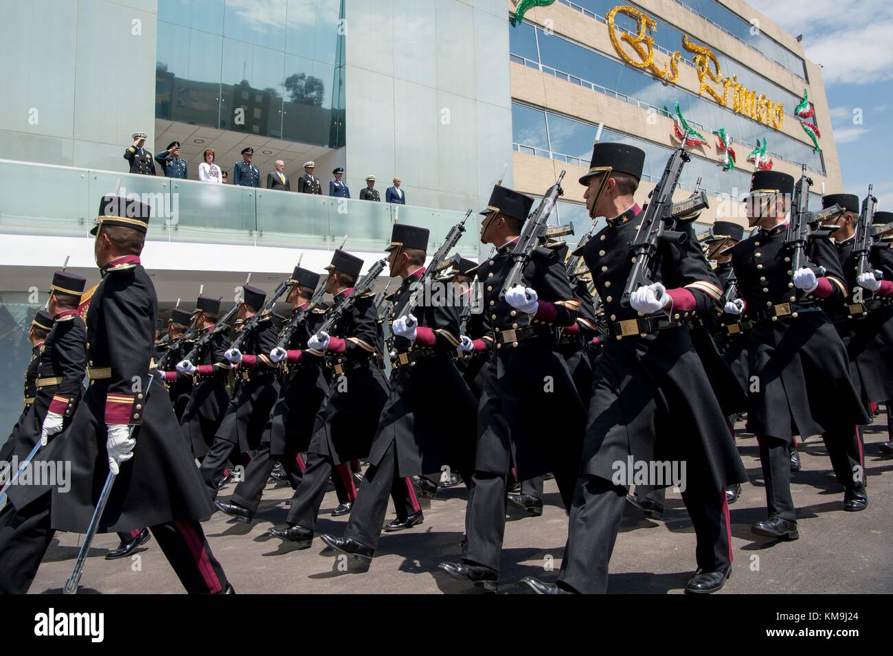 The Mexican military honor guard march in formation during a parade in ...