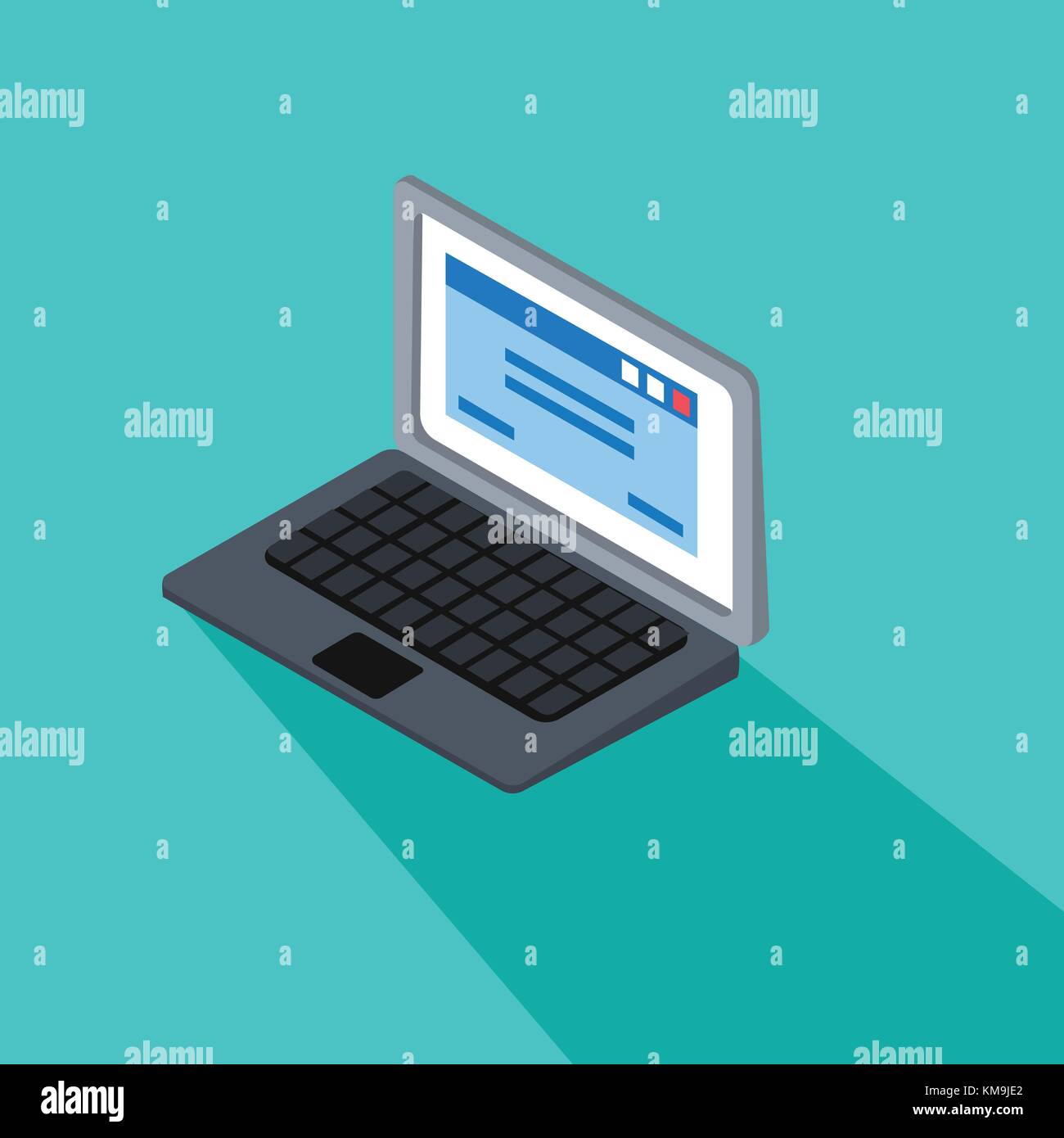 3d laptop with blue tab screen vector on blue screen.Flat computer ...