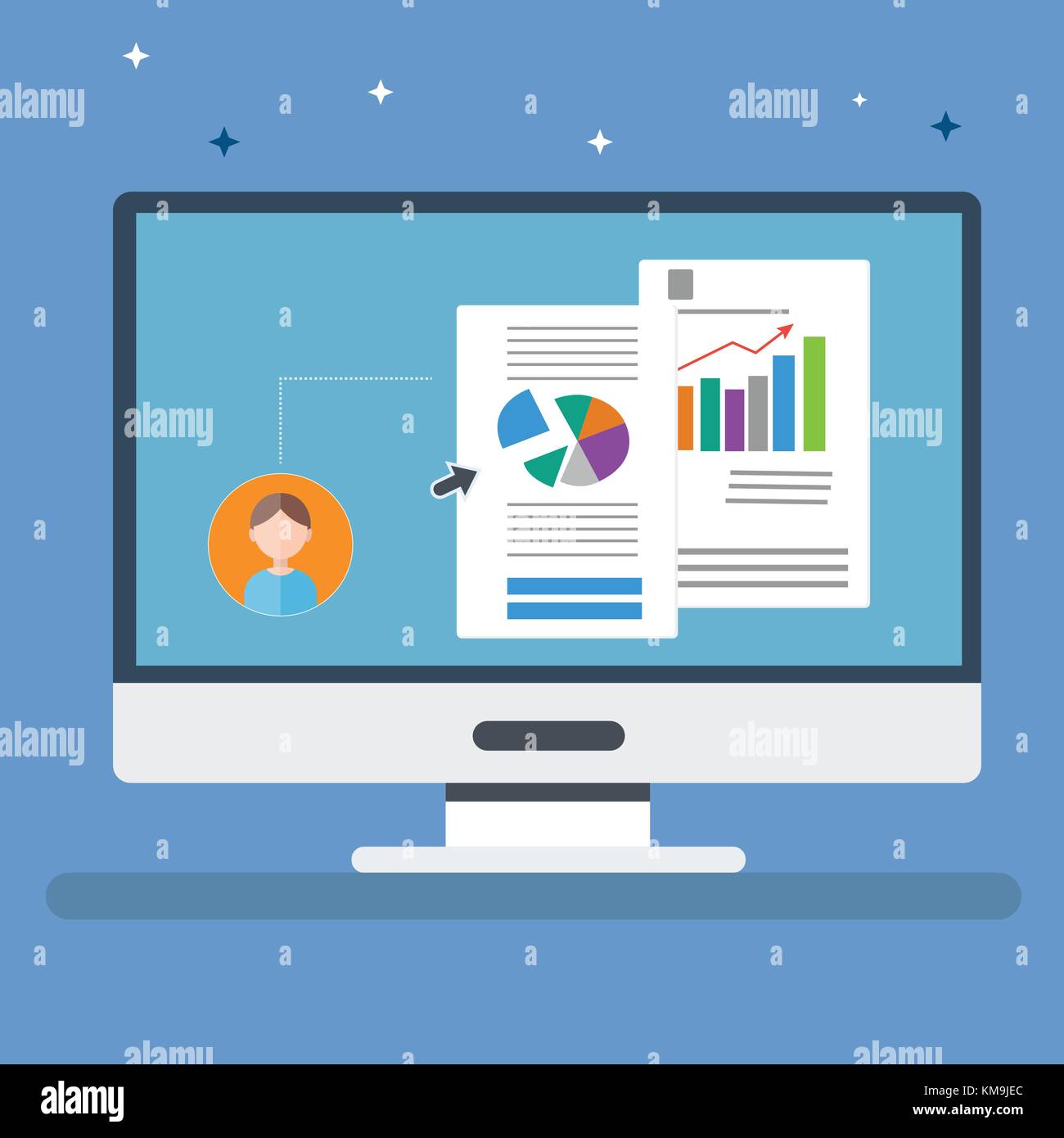 Flat computer with personal information and business static vector ...