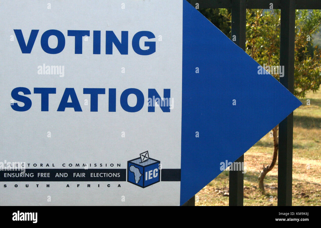Sign showing a voting station for the National and Provincial Elections ...