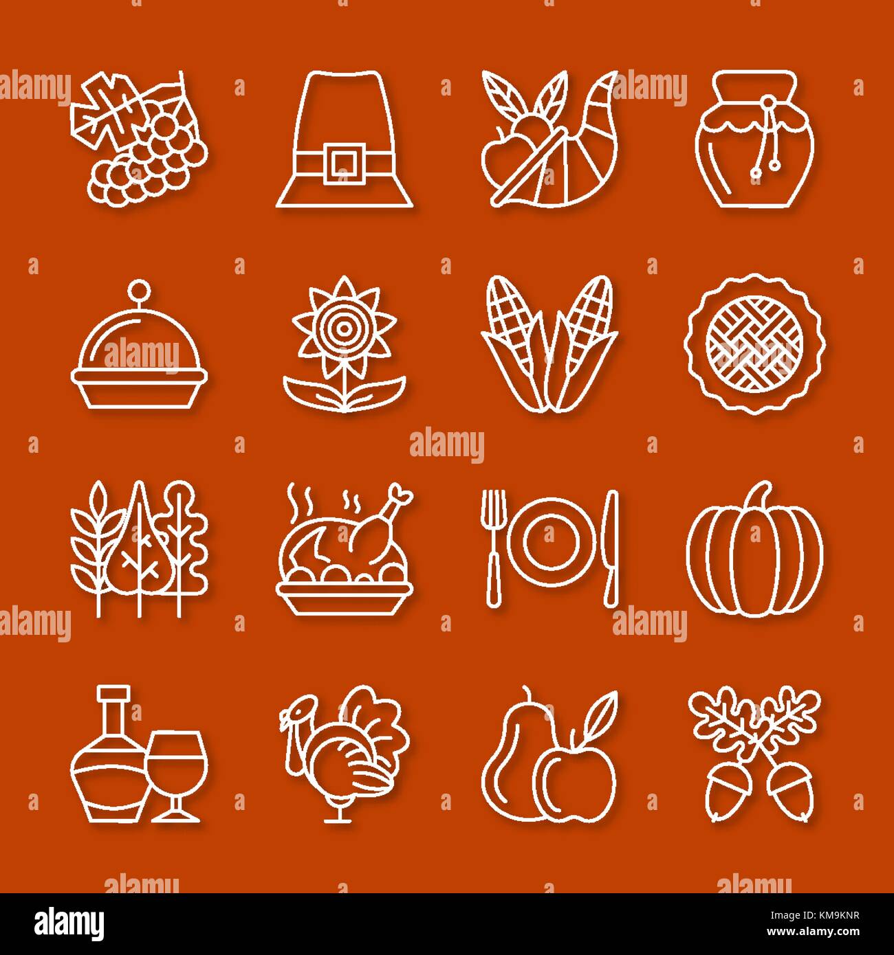 Thanksgiving day thin line icon set. Vector linear symbol pack. Outline ...
