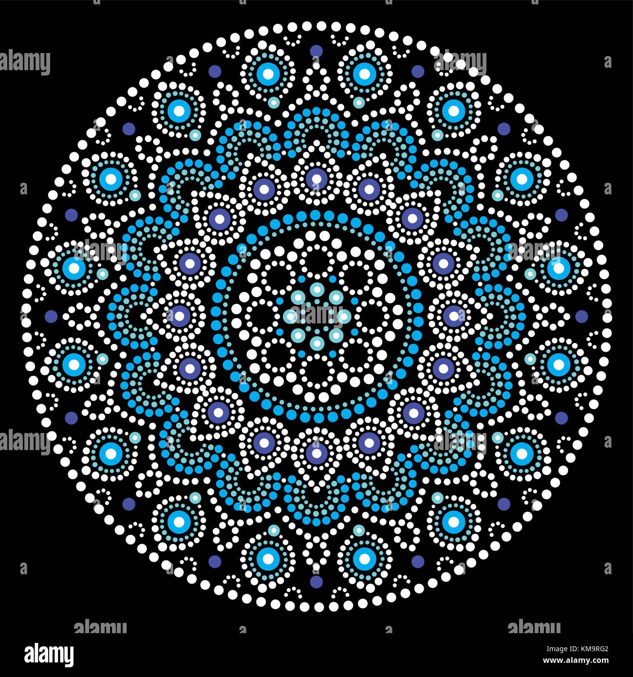 Mandala vector art, Australian dot painting white and blue design, Aboriginal folk art bohemian ...