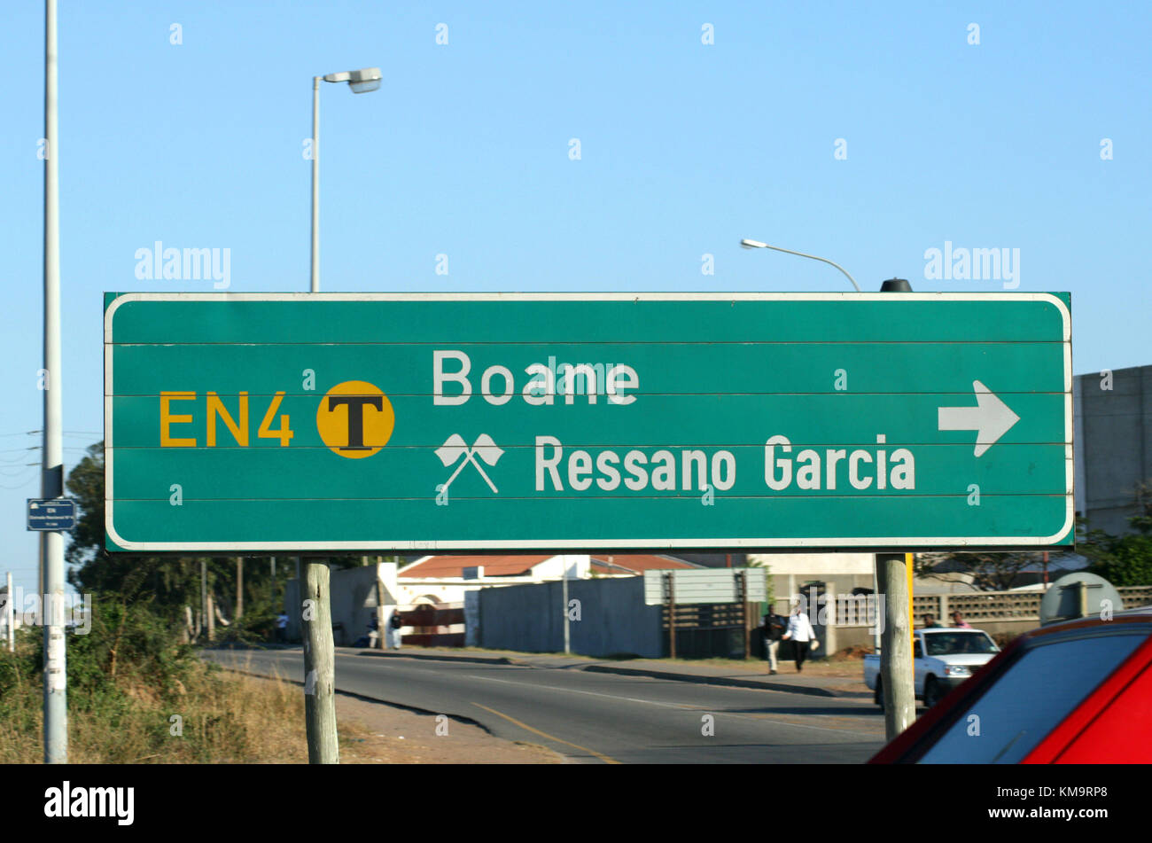 Maputo, Mozambique, close-up of signboard showing direction to Ressano ...
