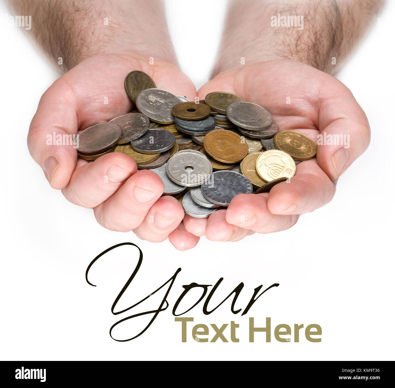 Hand full of coins, isolated on white background Stock Photo - Alamy