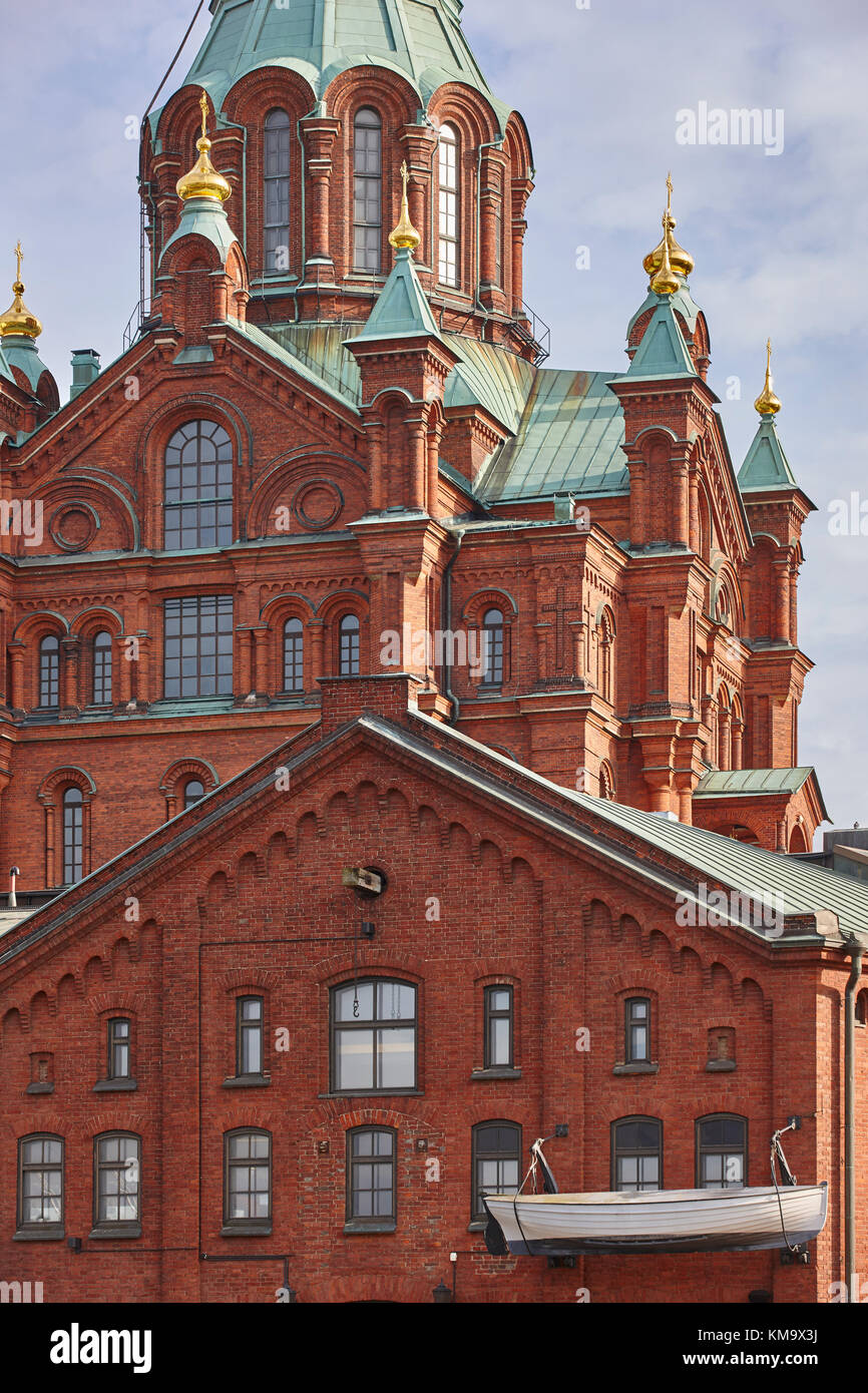 Orthodox church of Uspensky and antique harbor factory. Helsinki ...