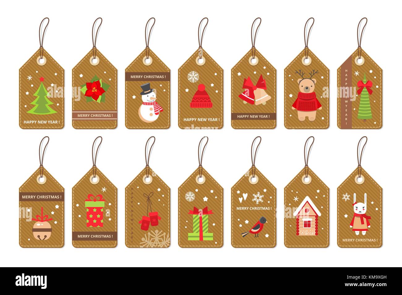 Set of paper christmas labels with flat style holydays elements Stock ...