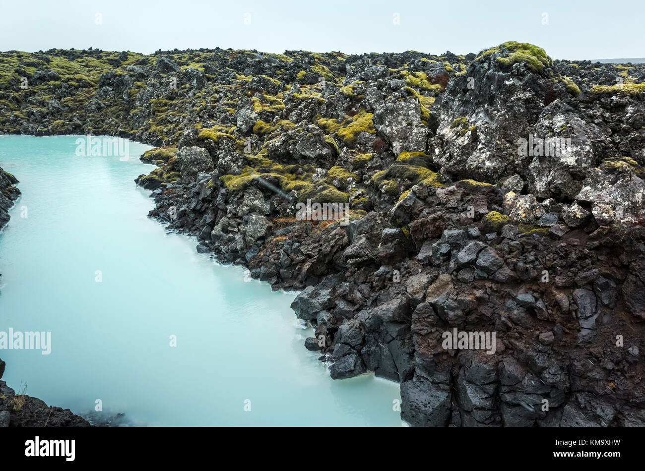 Iceland, canal near Blue lagoon. This natural geothermal spa is one of ...