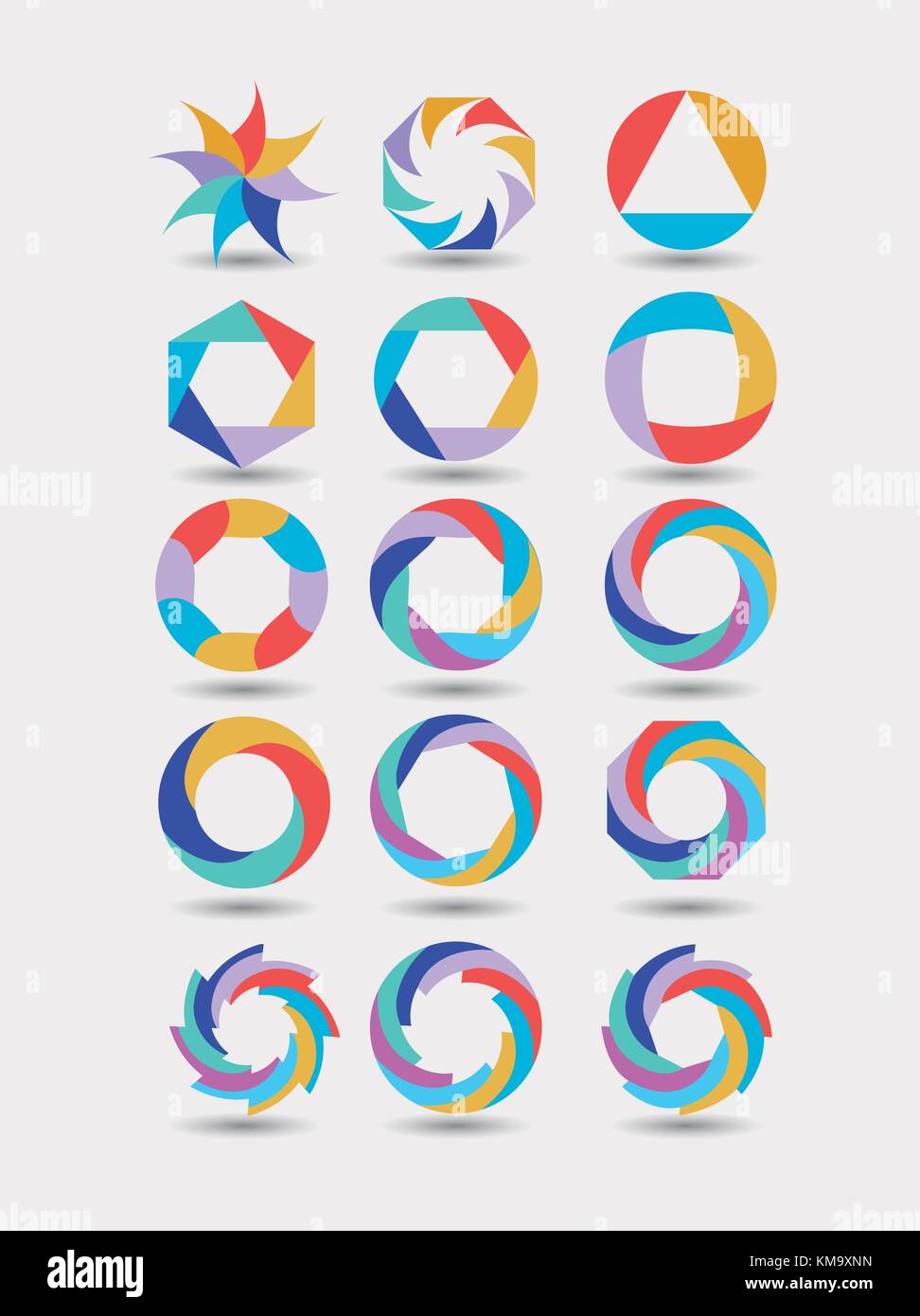 collection of colorful abstract circular symbols on white background ...