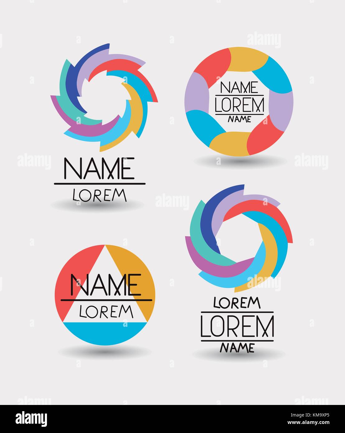 collection of colorful abstract circular symbols on white background ...