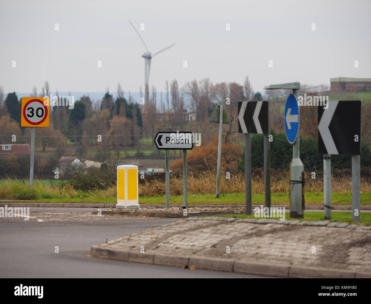Prison road sign for the Sheppey cluster of prisons (Swaleside, Elmley ...