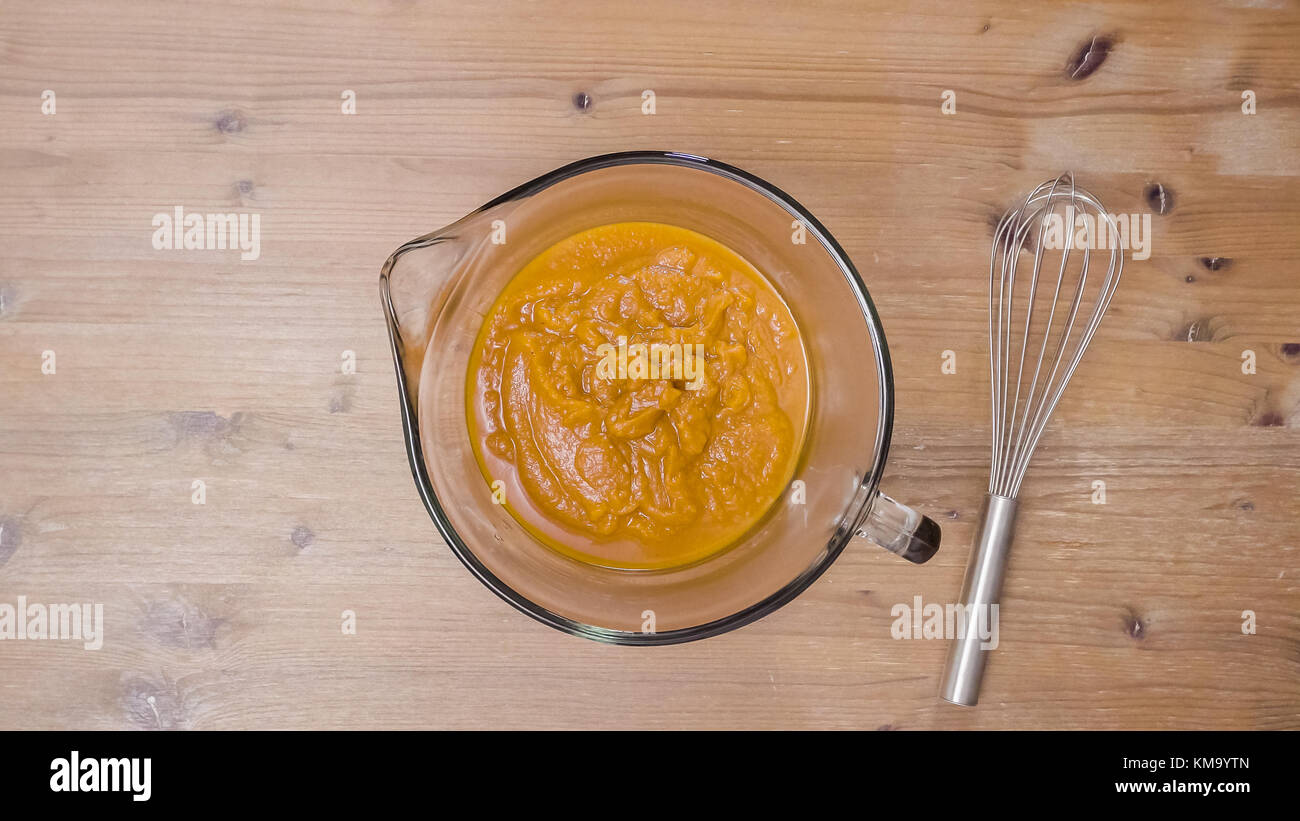 Step by step. Mixing ingredients for pumpkin pie filling Stock Photo ...