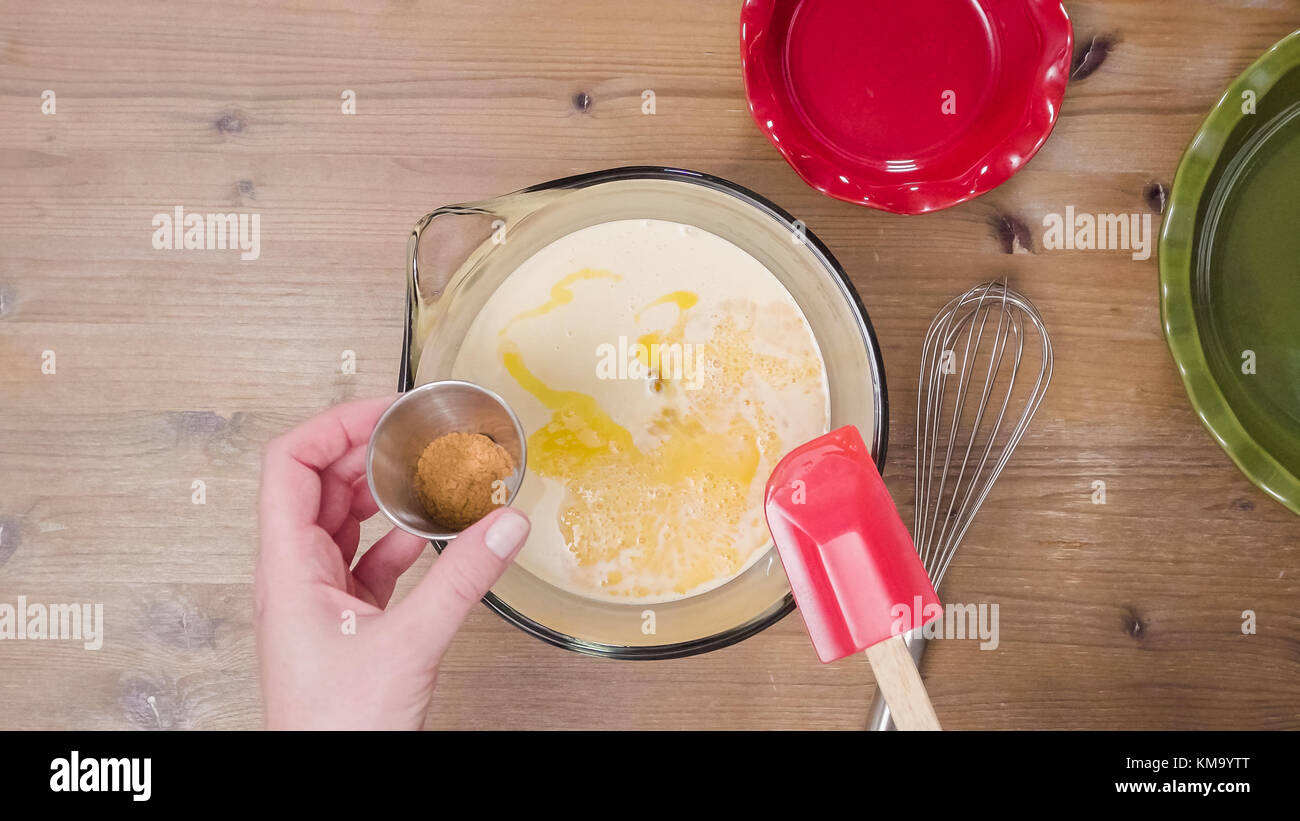 Step by step. Mixing ingredients for pumpkin pie filling Stock Photo ...