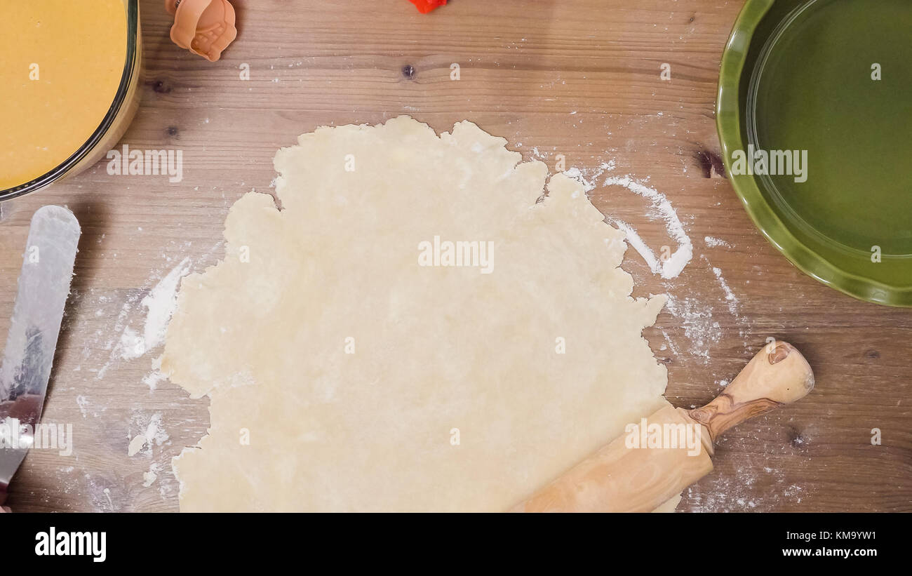 Step by step. Making pie crust from scratch to bake pumpkin pie Stock ...