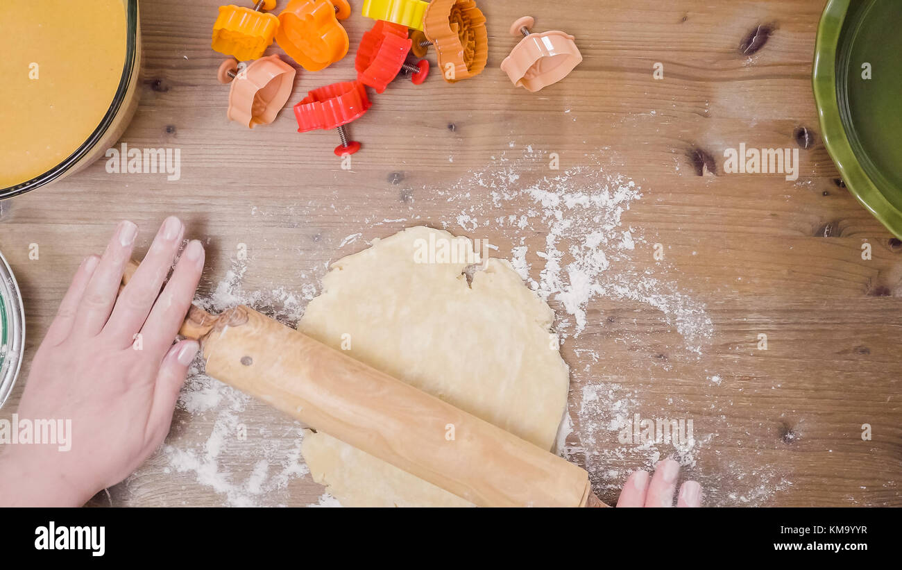 Step by step. Making pie crust from scratch to bake pumpkin pie Stock ...
