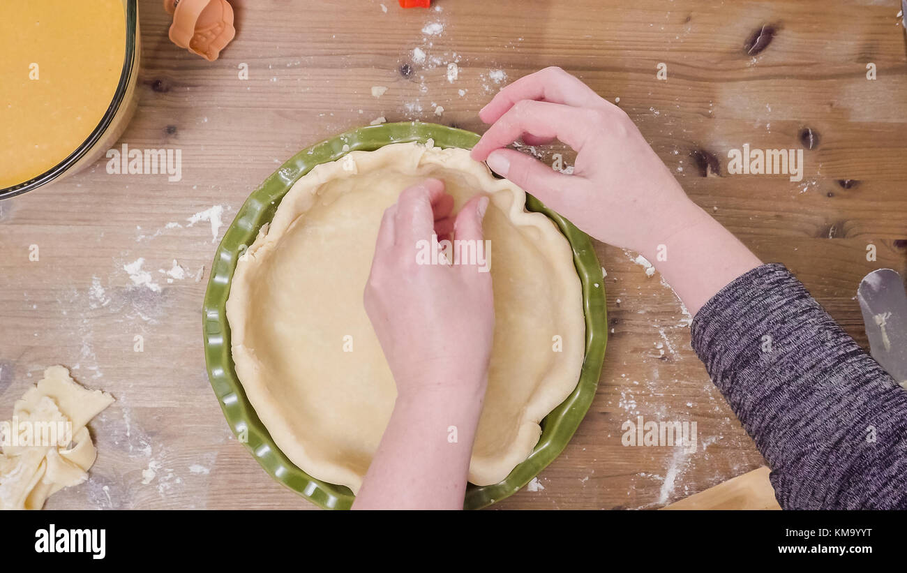 Step by step. Making pie crust from scratch to bake pumpkin pie Stock ...