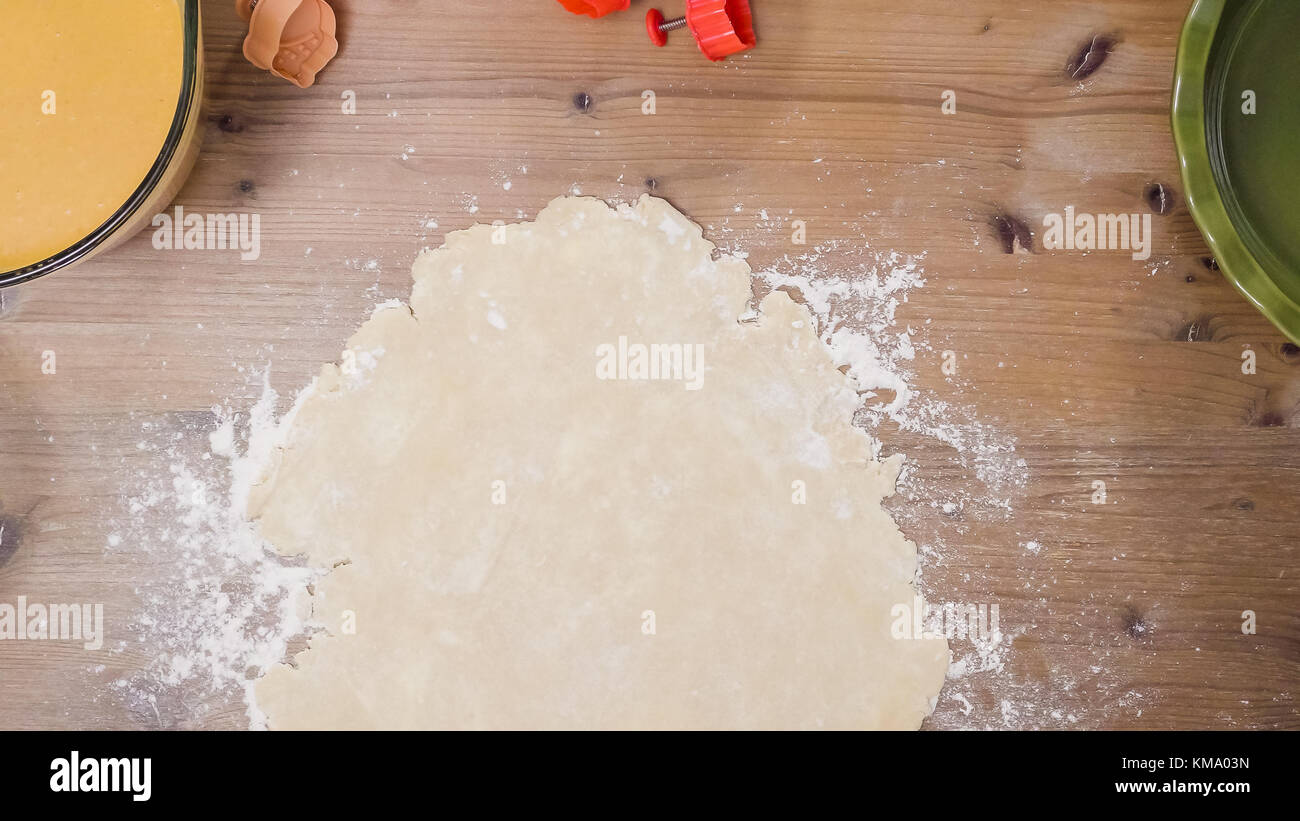 Step by step. Making pie crust from scratch to bake pumpkin pie Stock ...