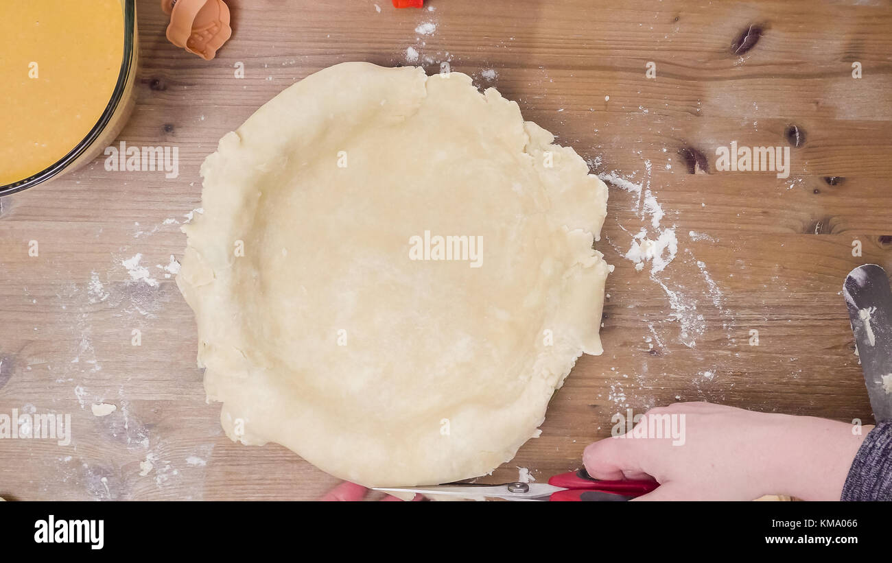 Step by step. Making pie crust from scratch to bake pumpkin pie Stock ...