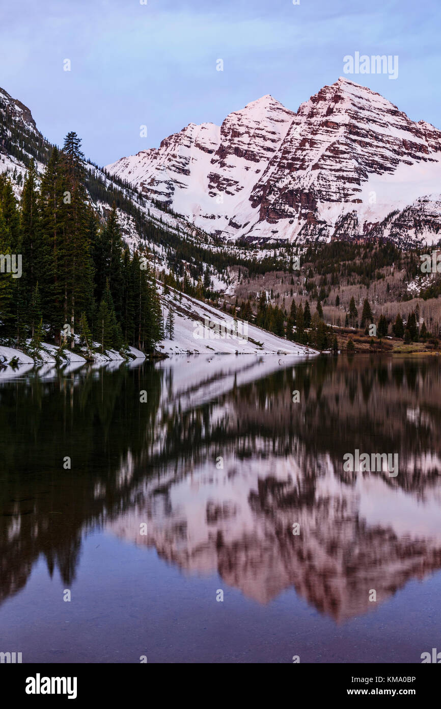 Maroon Bells under snow and Maroon Lake, White River National Forest ...
