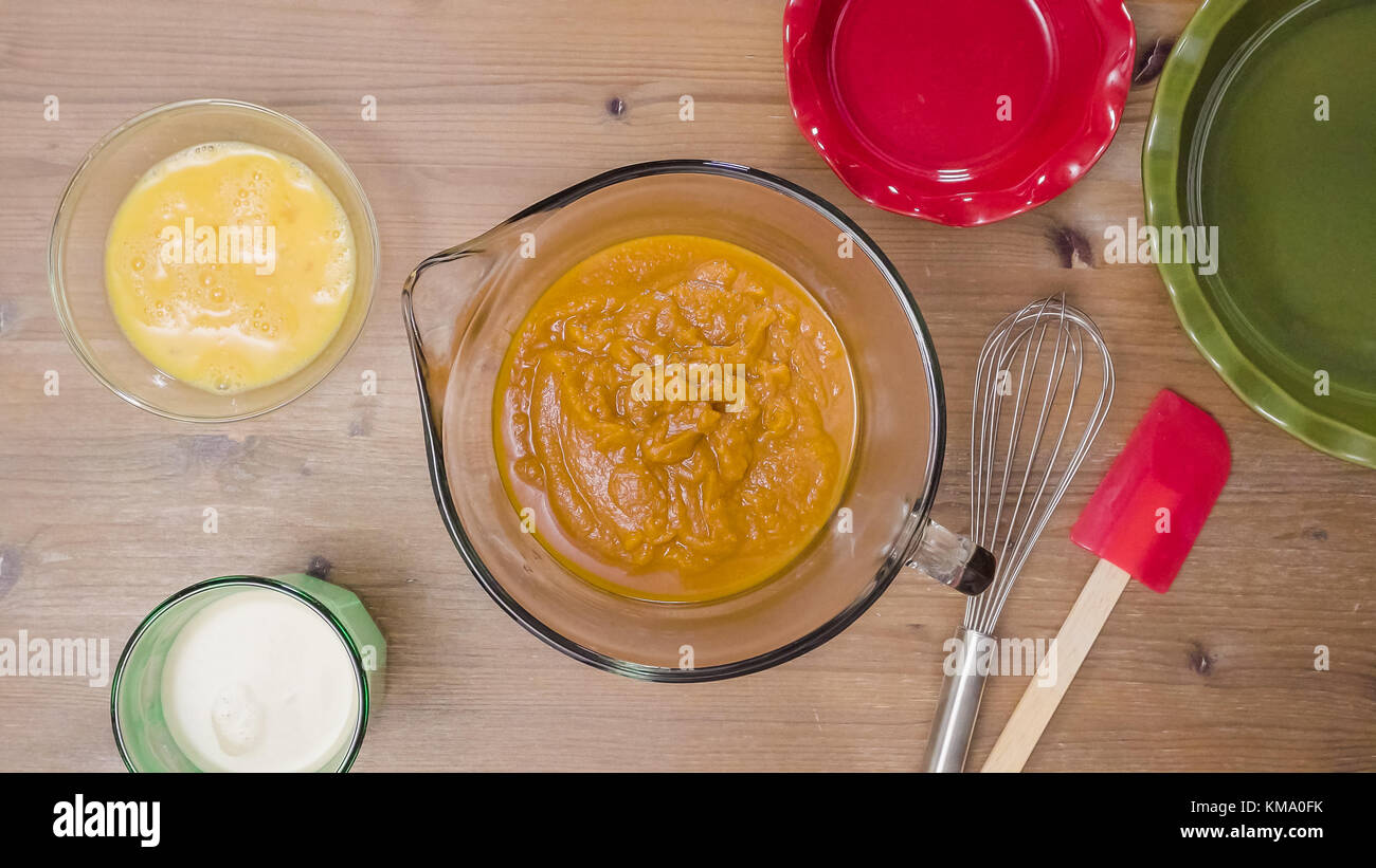Step by step. Mixing ingredients for pumpkin pie filling Stock Photo ...