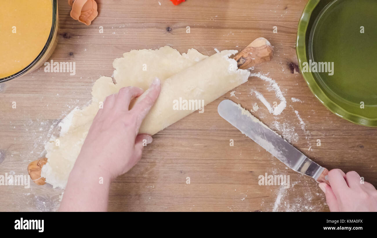 Step by step. Making pie crust from scratch to bake pumpkin pie Stock ...
