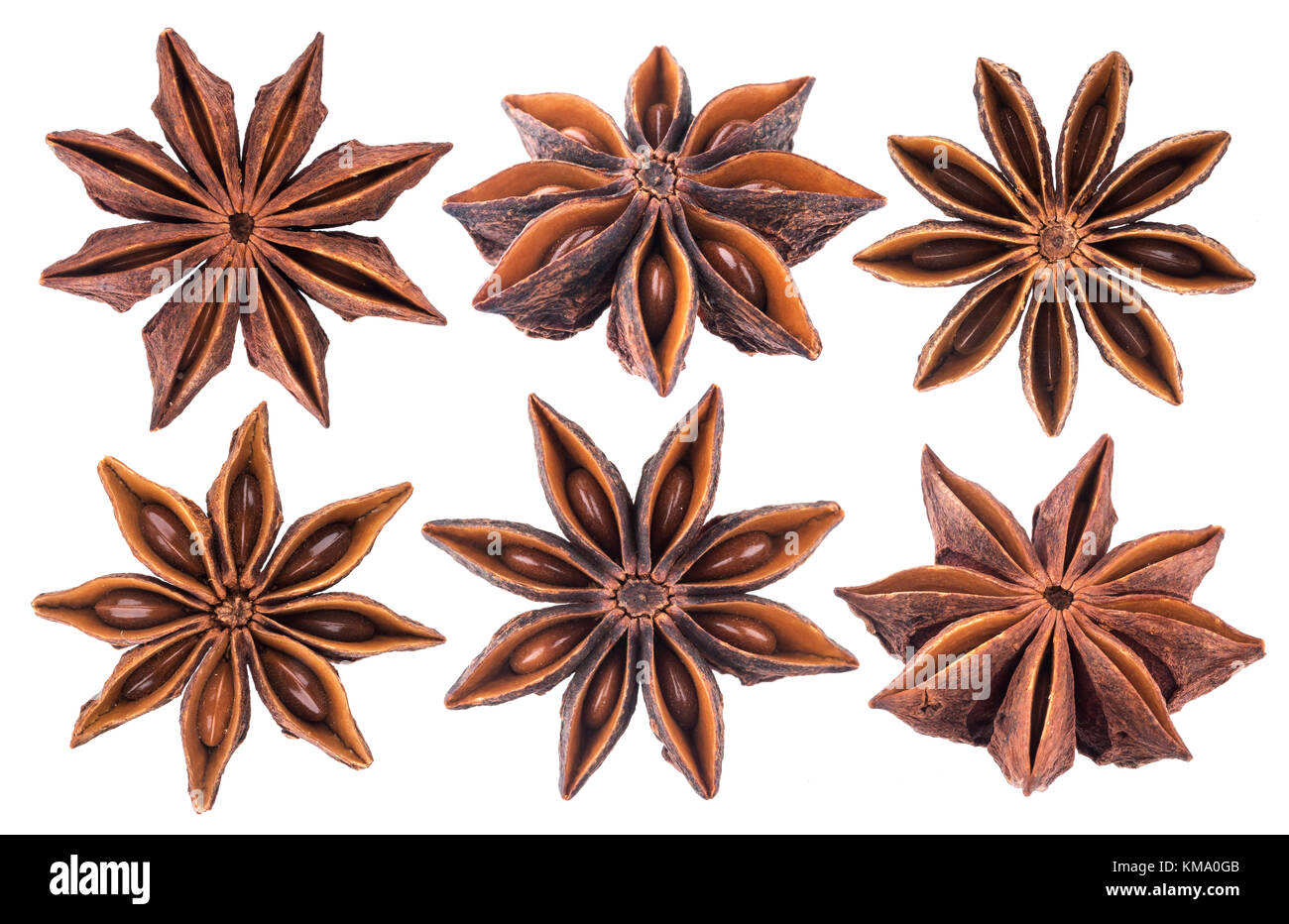 Star anise spice fruit isolated on white background closeup collection ...