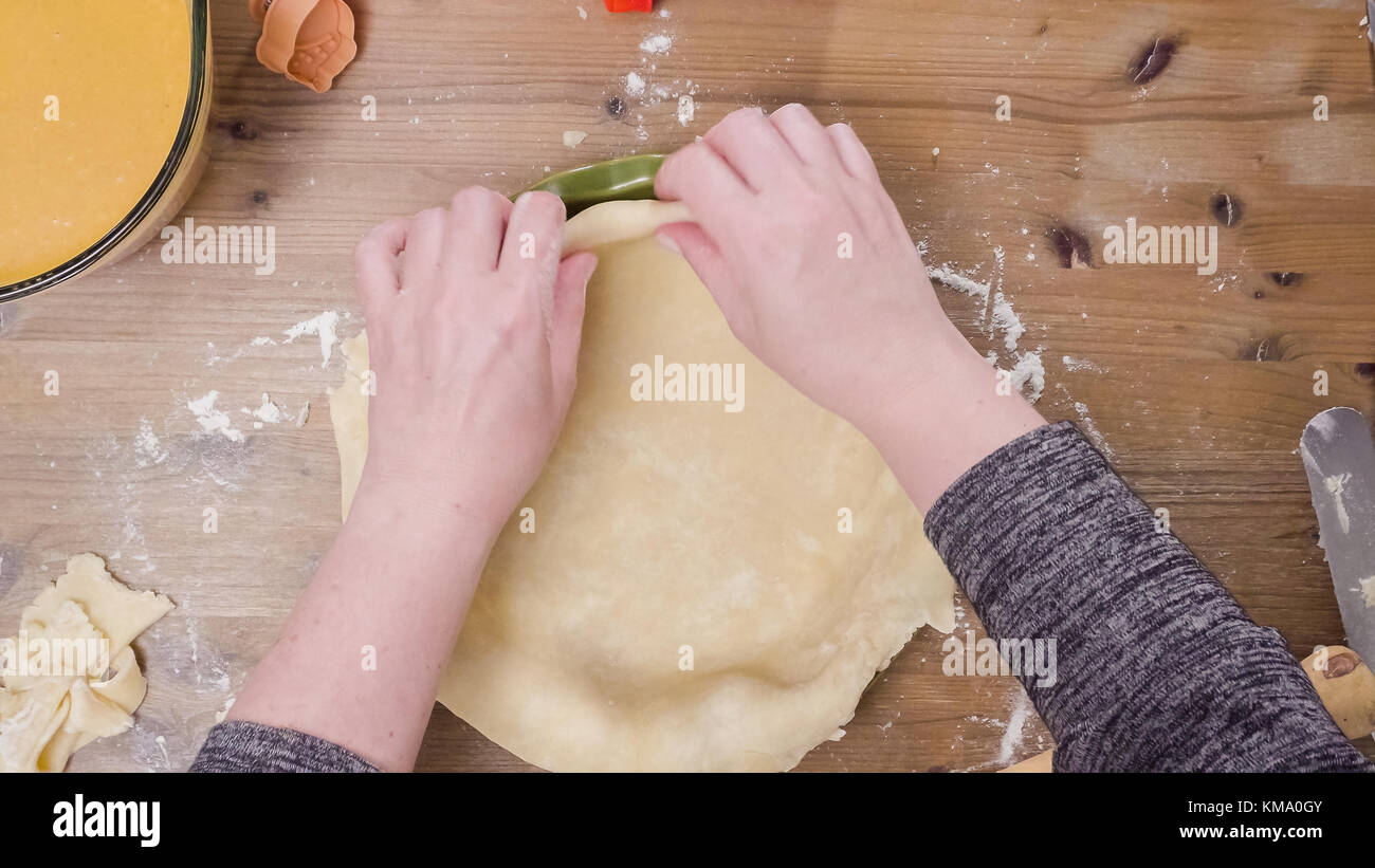 Step by step. Making pie crust from scratch to bake pumpkin pie Stock ...