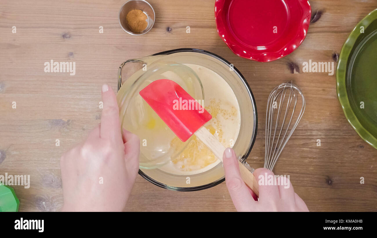 Step by step. Mixing ingredients for pumpkin pie filling Stock Photo ...