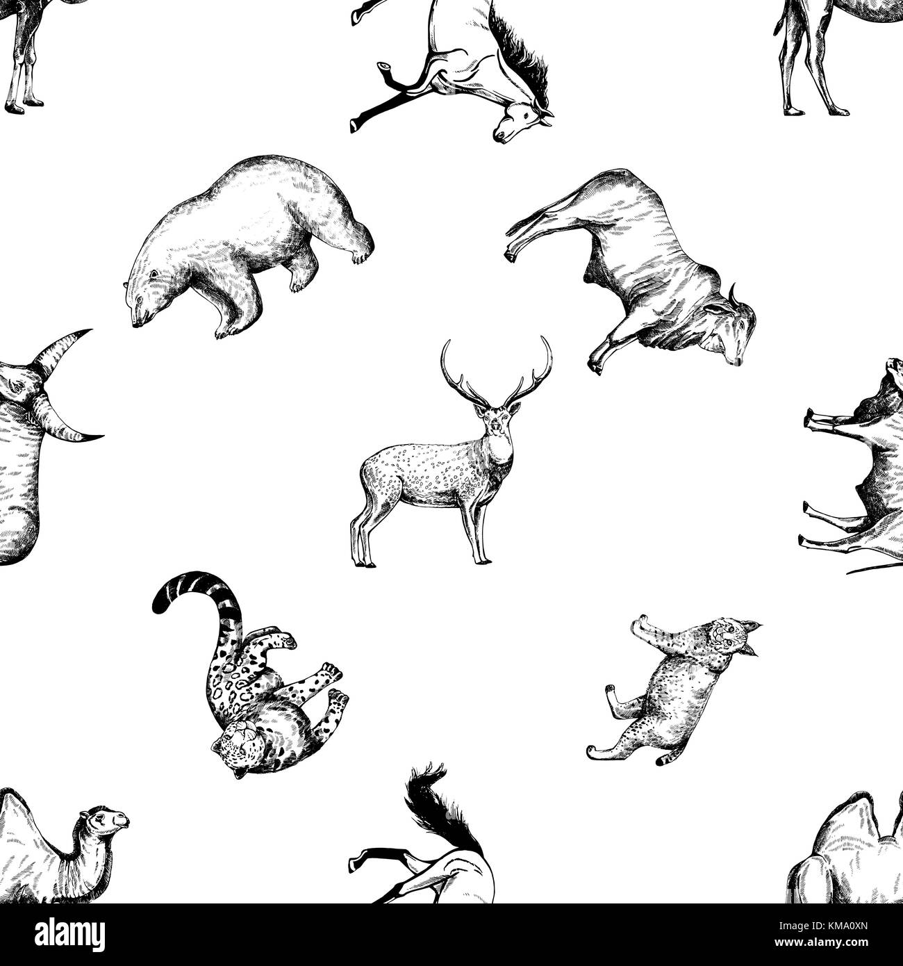 Seamless pattern of hand drawn sketch style animals. Vector ...