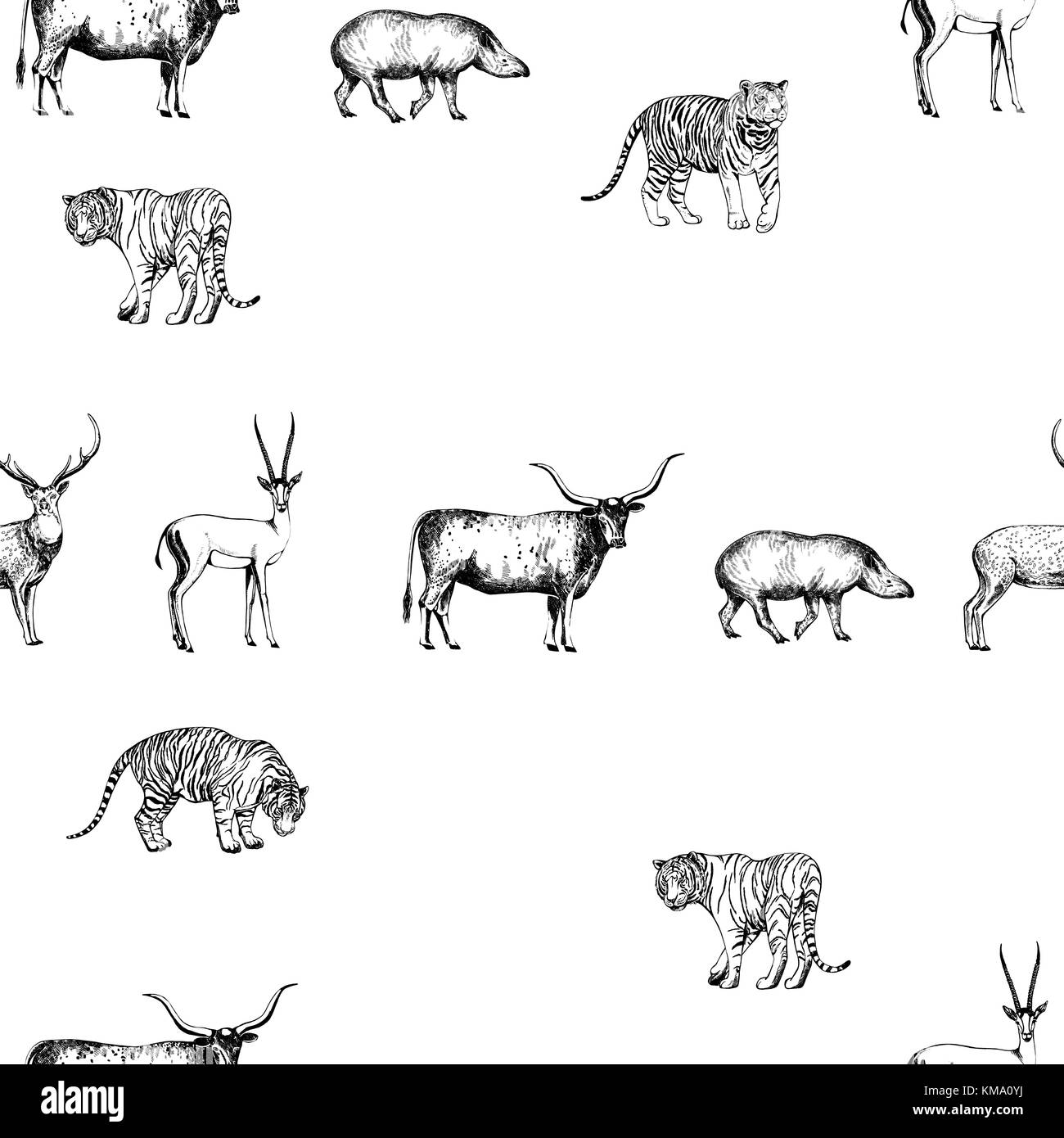 Seamless pattern of hand drawn sketch style animals. Vector ...