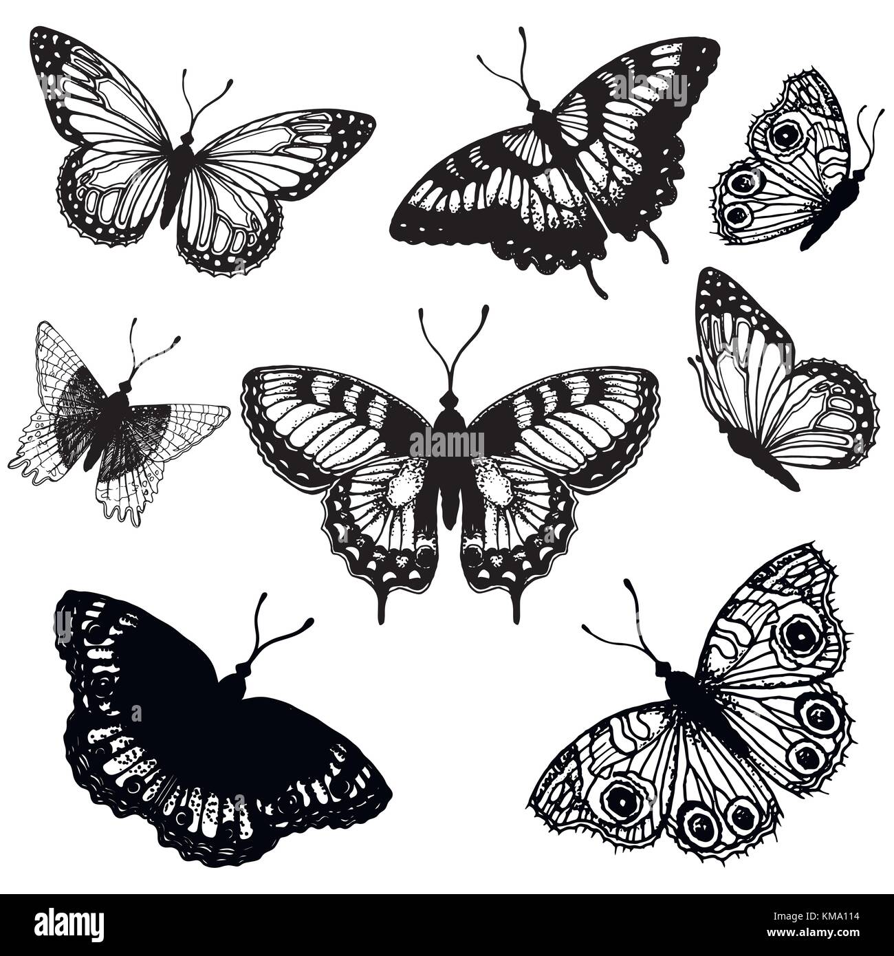 Set of hand drawn sketch style butterflies. Vector illustration ...