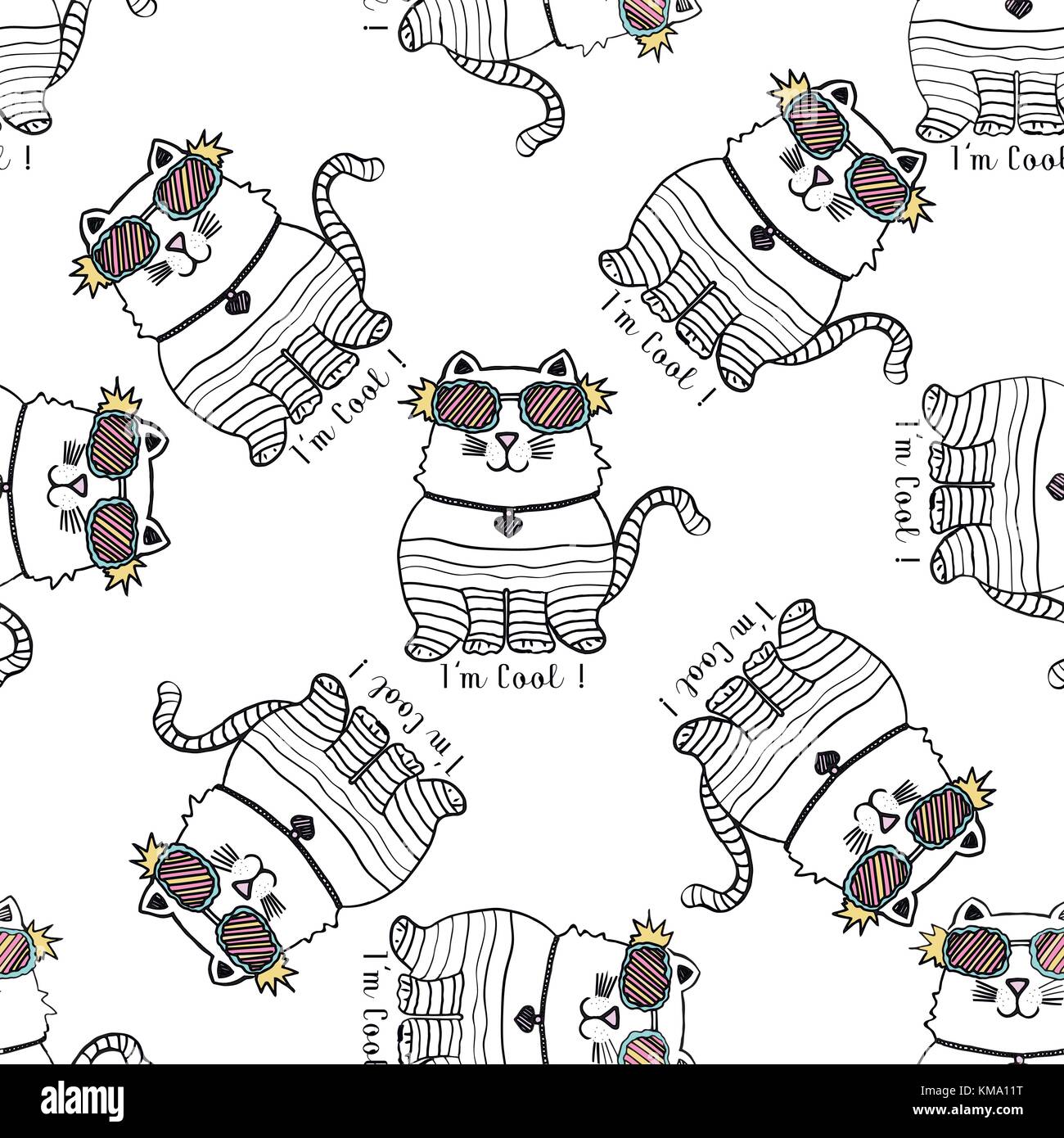 Seamless pattern of hand drawn sketch style abstract cat. Vector ...