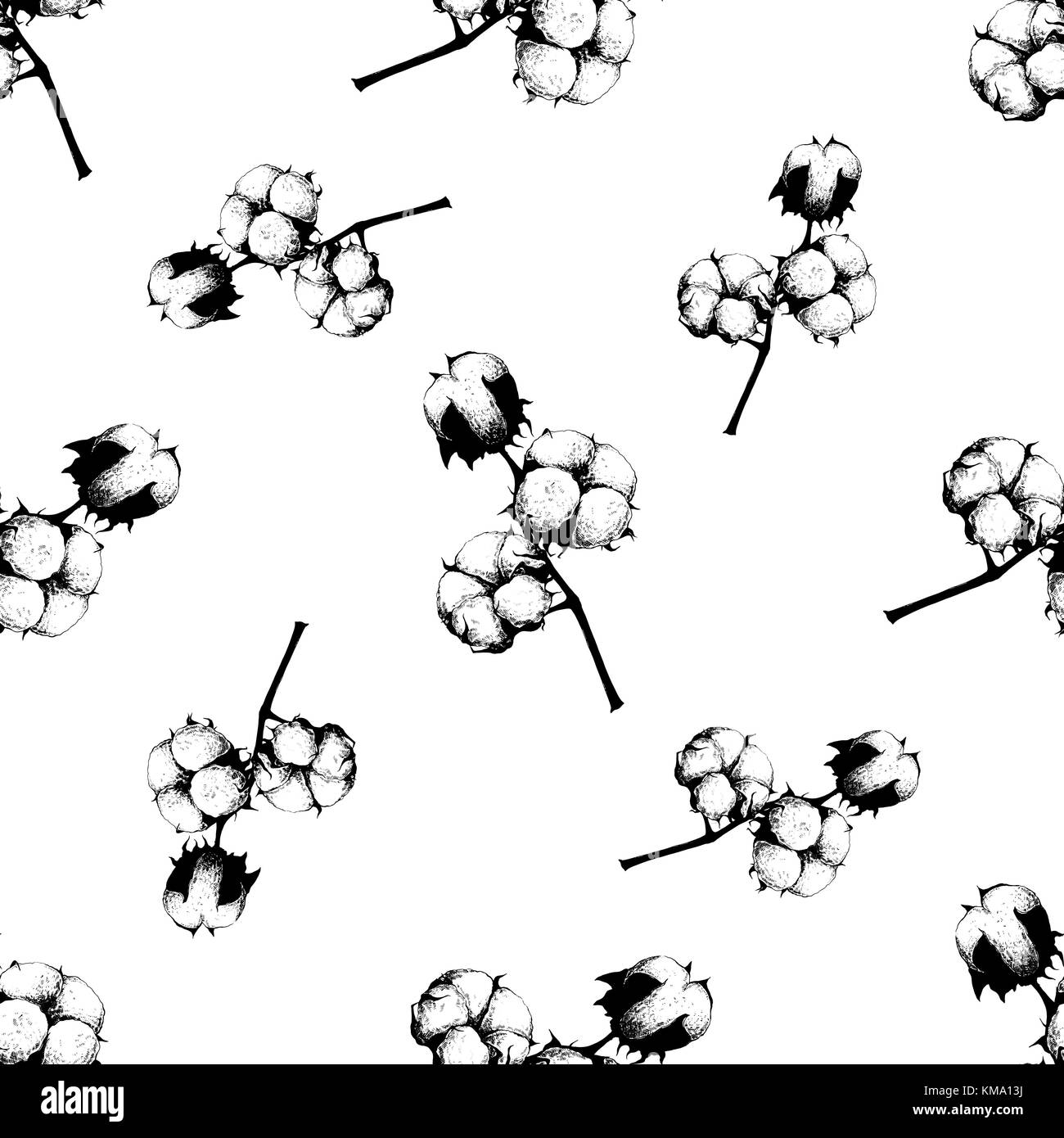 Seamless pattern of hand drawn sketch style cotton plant. Vector ...