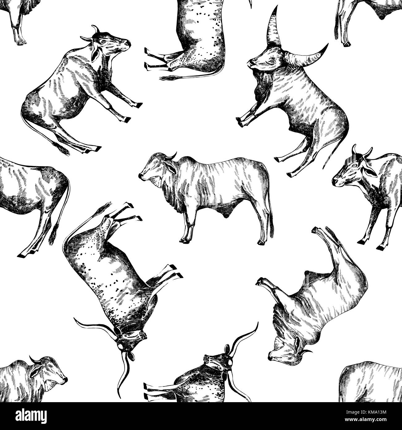 Seamless pattern of hand drawn sketch style cattle. Vector illustration ...